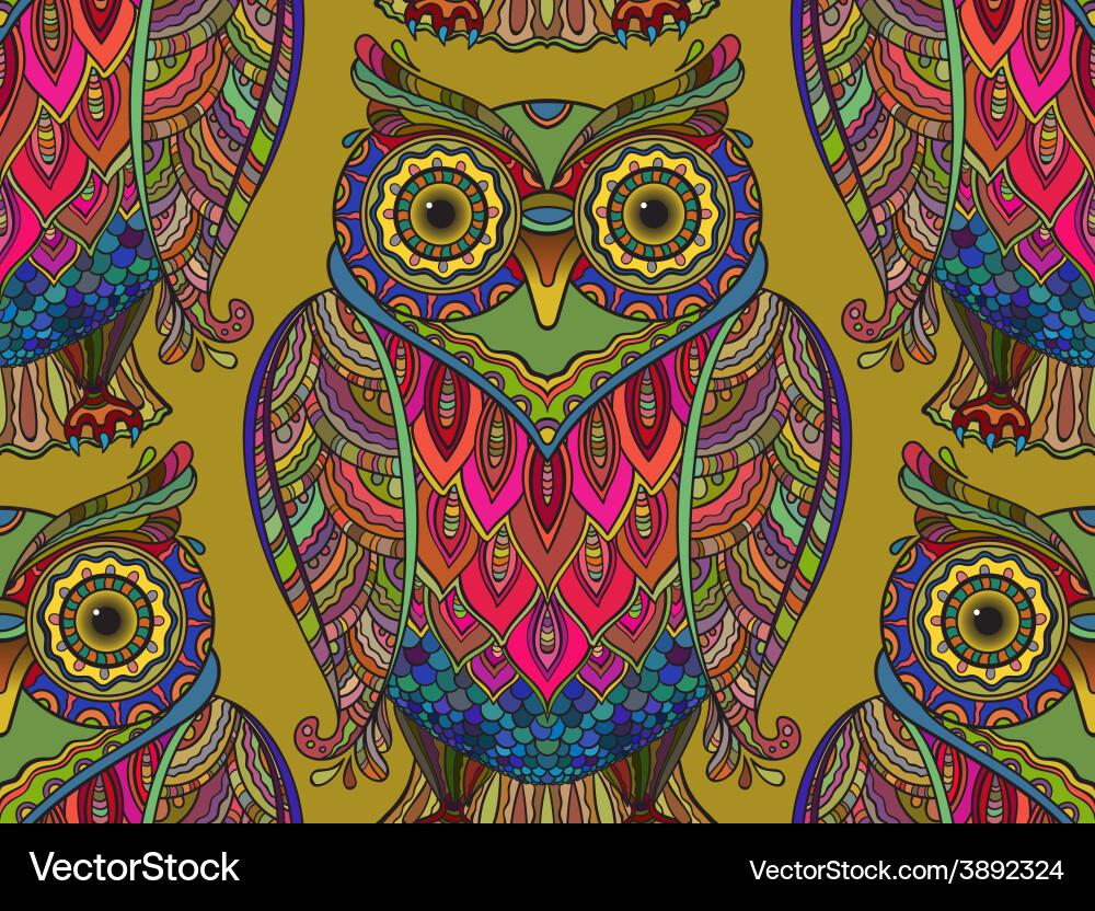 Intricate Owl Seamless Pattern Royalty Free Vector Image