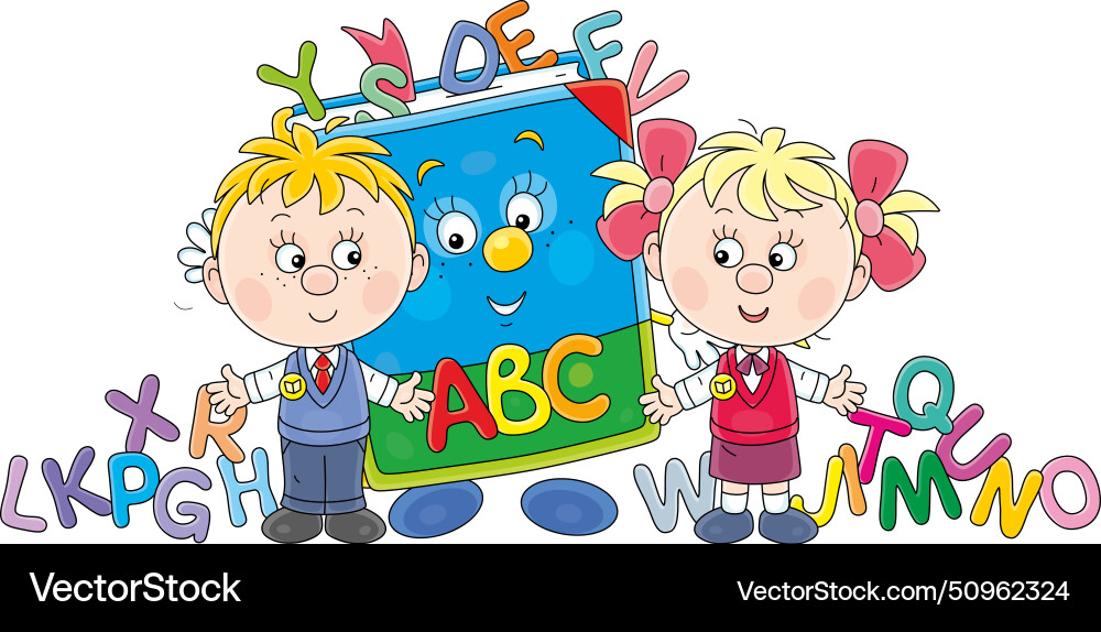 Little first graders and abc book Royalty Free Vector Image
