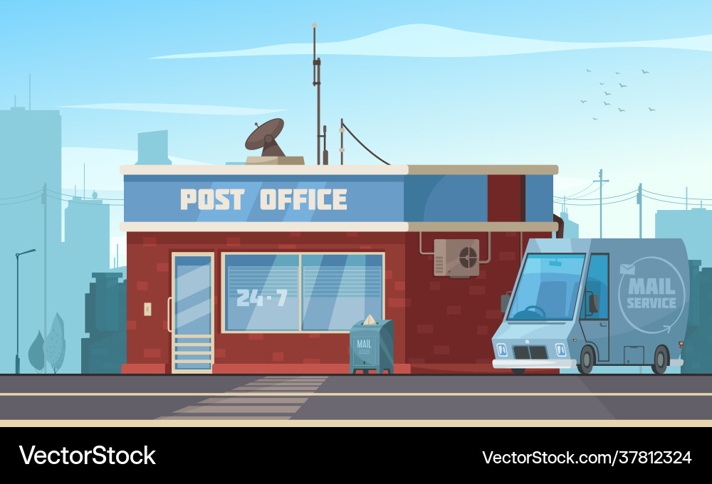 Post office building exterior cartoon Royalty Free Vector