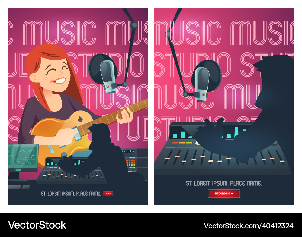 Recording studio cartoon poster with singer Vector Image