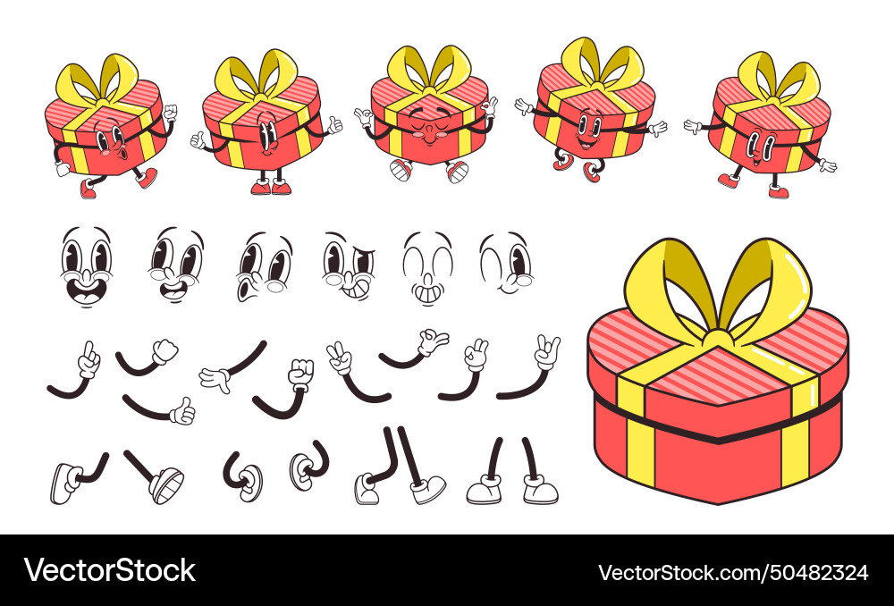 Retro groovy heart shaped gift box character Vector Image