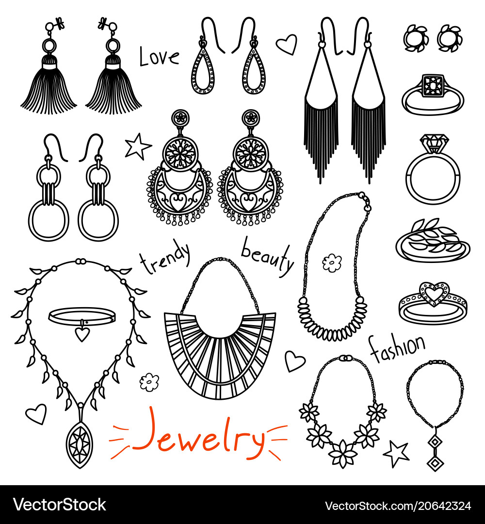 Set of hand drawn women accessories jewelry Vector Image