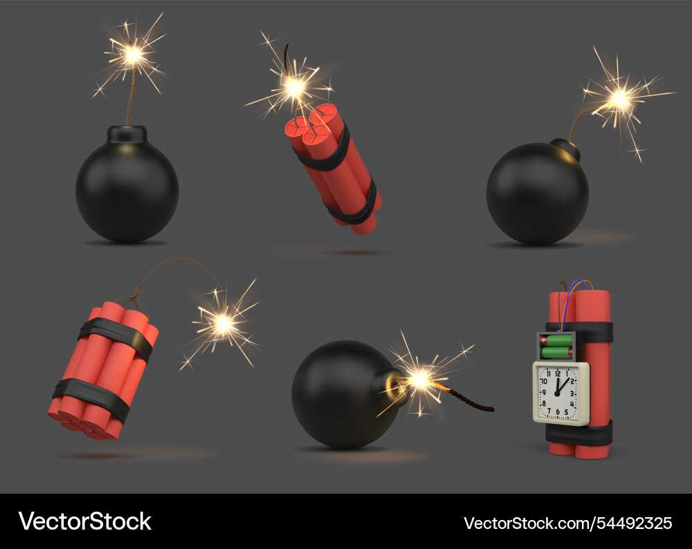 3d dynamite bomb tnt fuse detonator explosive Vector Image