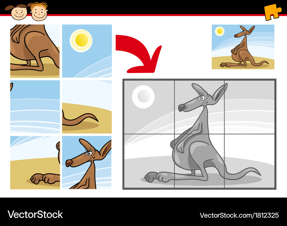 Cartoon kangaroo jigsaw puzzle game Royalty Free Vector