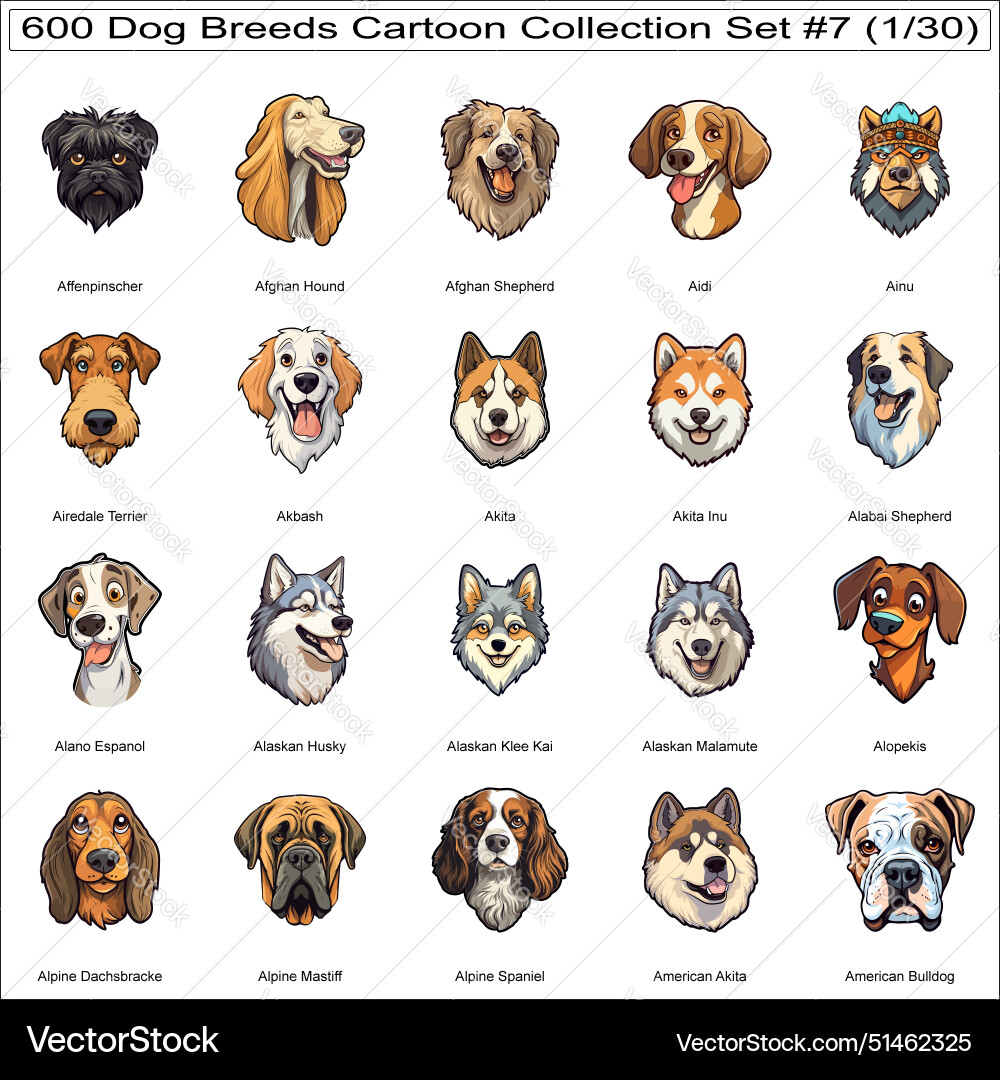 Cute dog breeds cartoon characters sticker bundle Vector Image