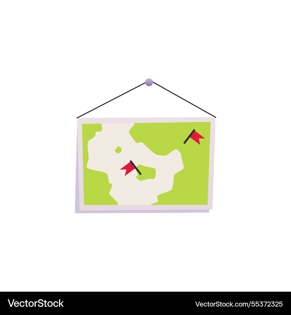 Hanging map with red flag pin flat locator Vector Image