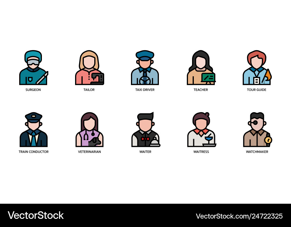 Jobs and occupations icons set Royalty Free Vector Image