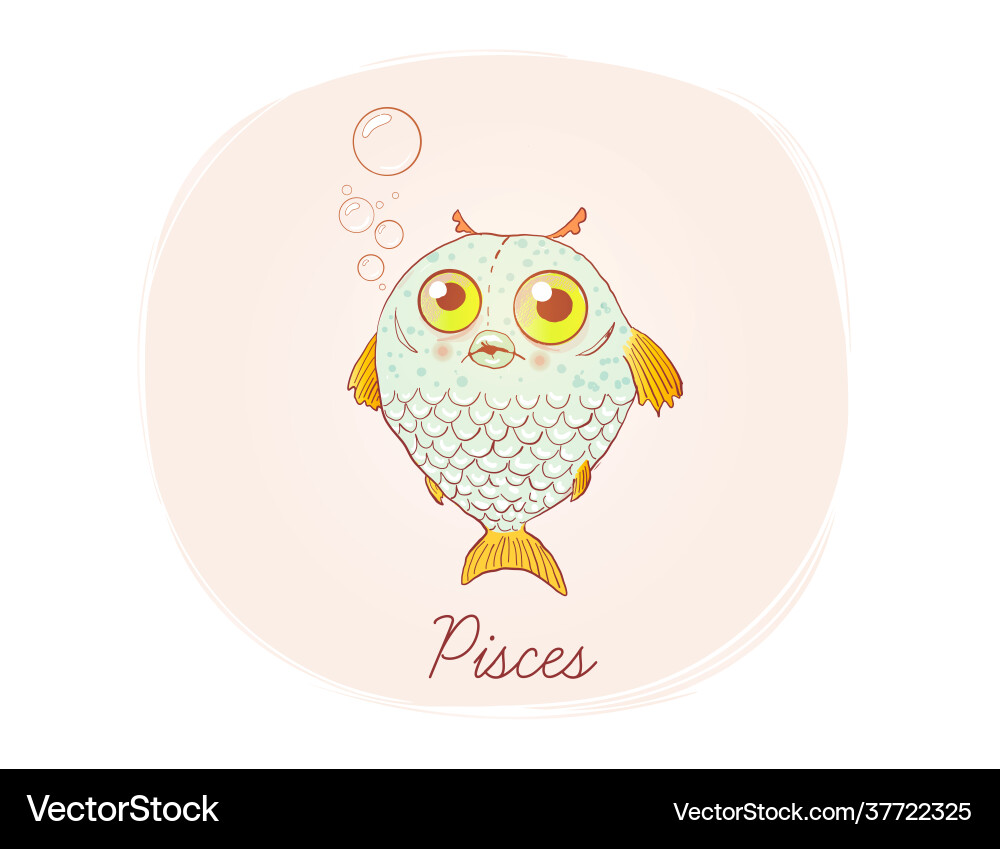 Pisces in cartoon style zodiac Royalty Free Vector Image