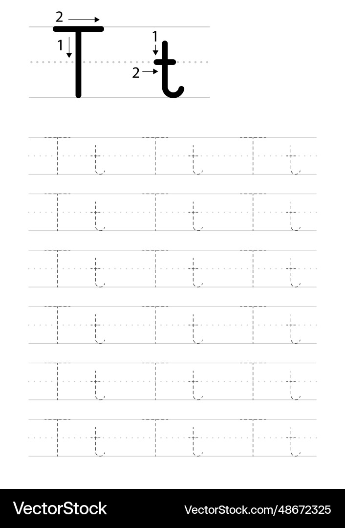 Printable letter t alphabet tracing worksheet Vector Image