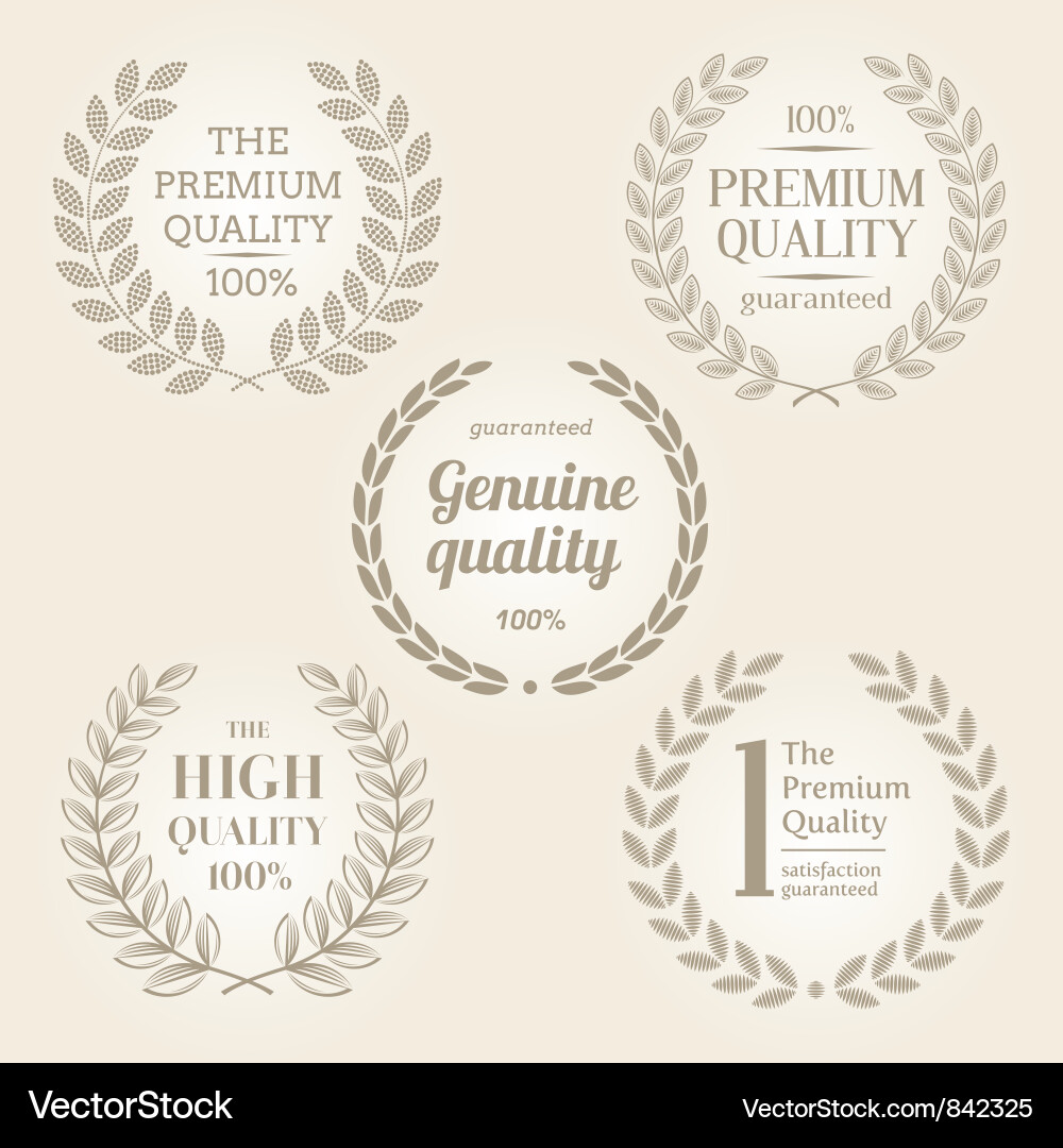 Quality emblems with laurel wreath Royalty Free Vector Image