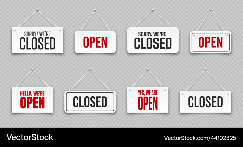 Realistic open or closed hanging signboards Vector Image