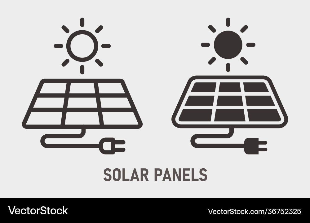 Sun and solar panel icon on white background Vector Image