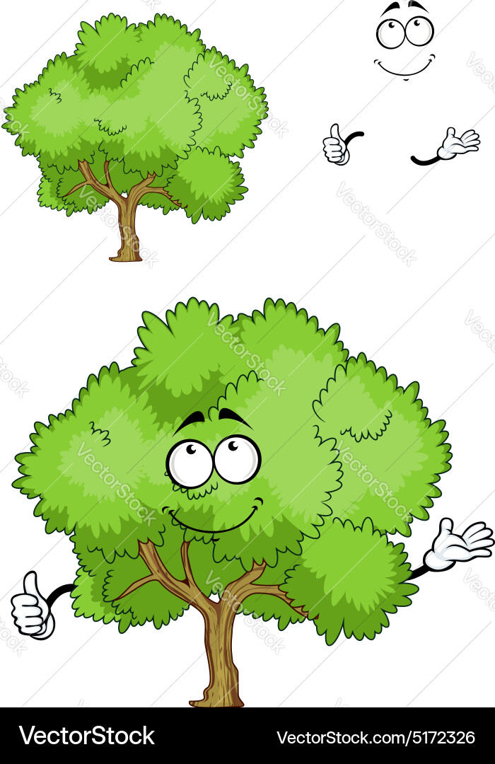 Cartoon green tree character with thumb up Vector Image