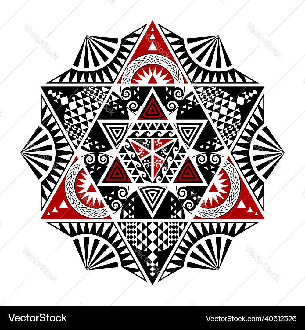 Mandala polynesian six-pointed stars and hexagons Vector Image