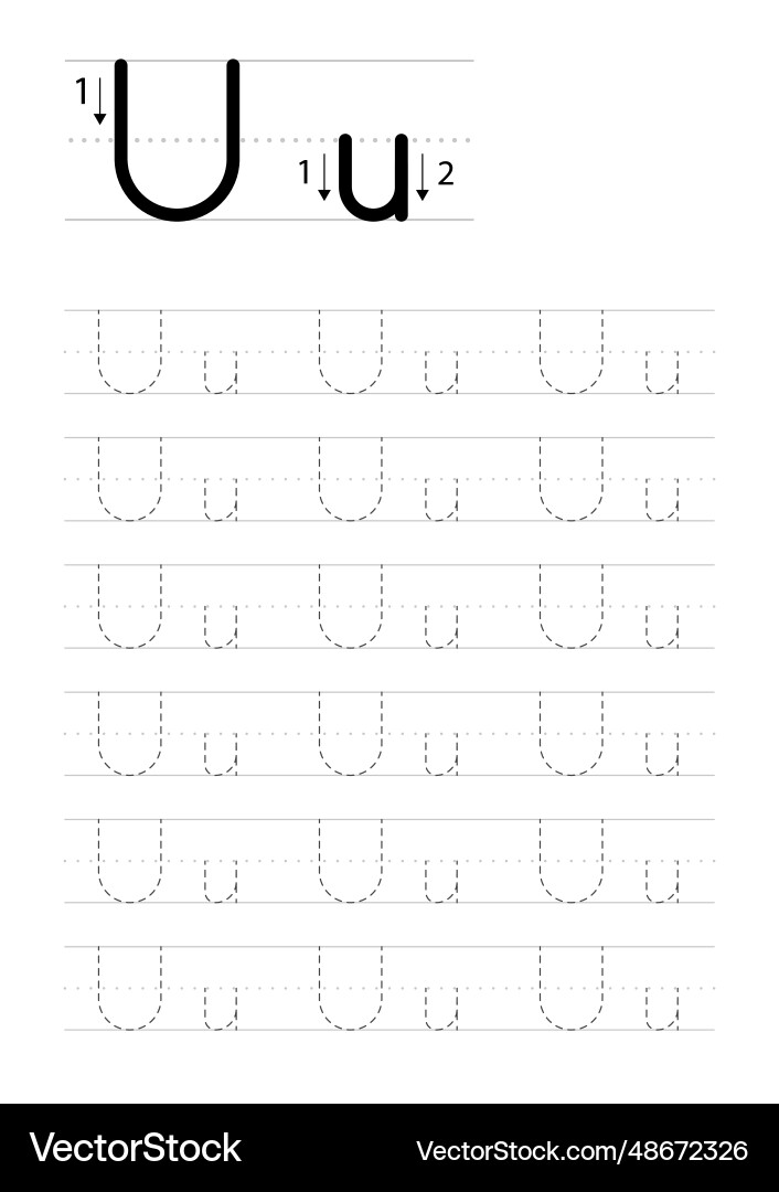 Printable letter u alphabet tracing worksheet Vector Image