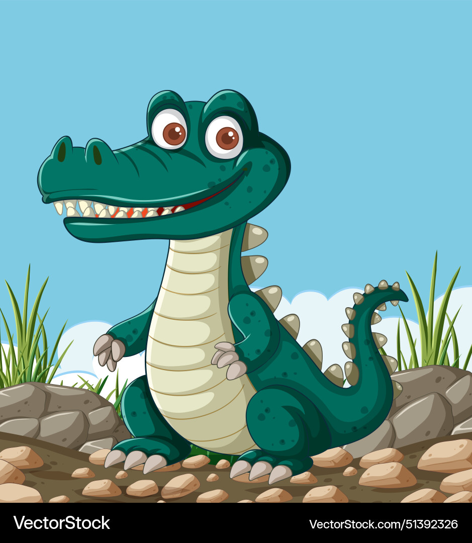 Smiling crocodile standing on rocky ground Vector Image