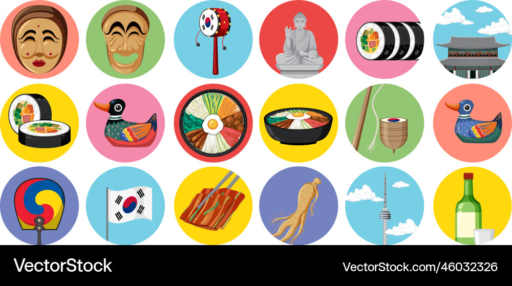 South korea element nation tradition icons set Vector Image