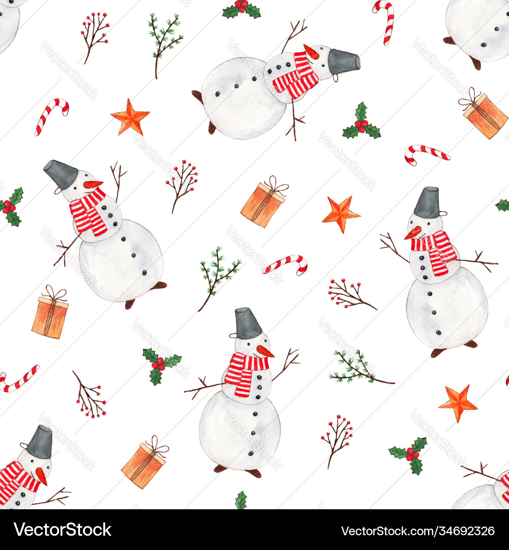 Watercolor Christmas Elements Pattern Royalty Free Vector