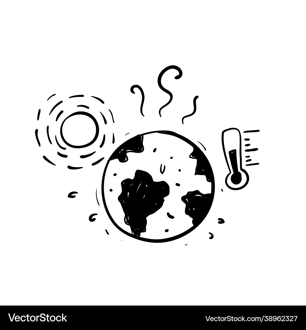 Hand drawn doodle earth and thermometer symbol Vector Image