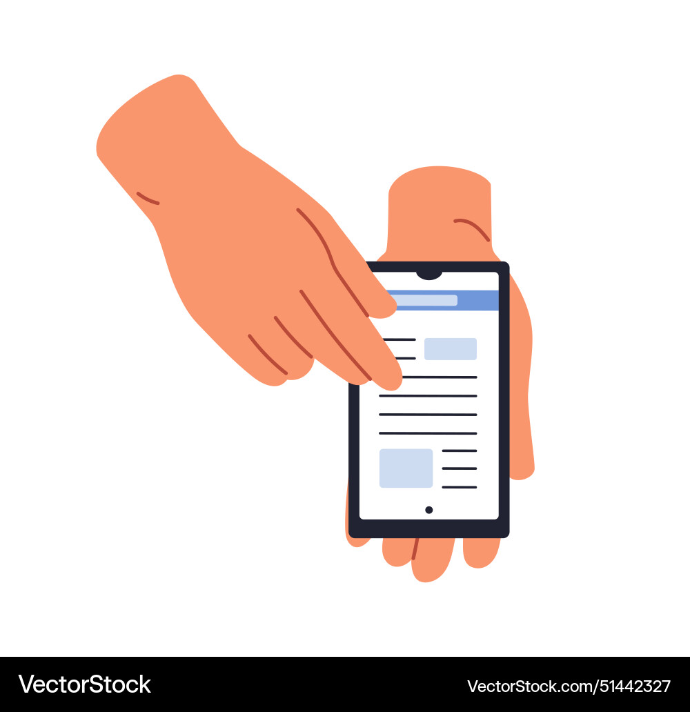 Hand holding smartphone scrolling reading Vector Image