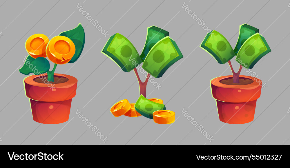 Money tree cartoon set Royalty Free Vector Image