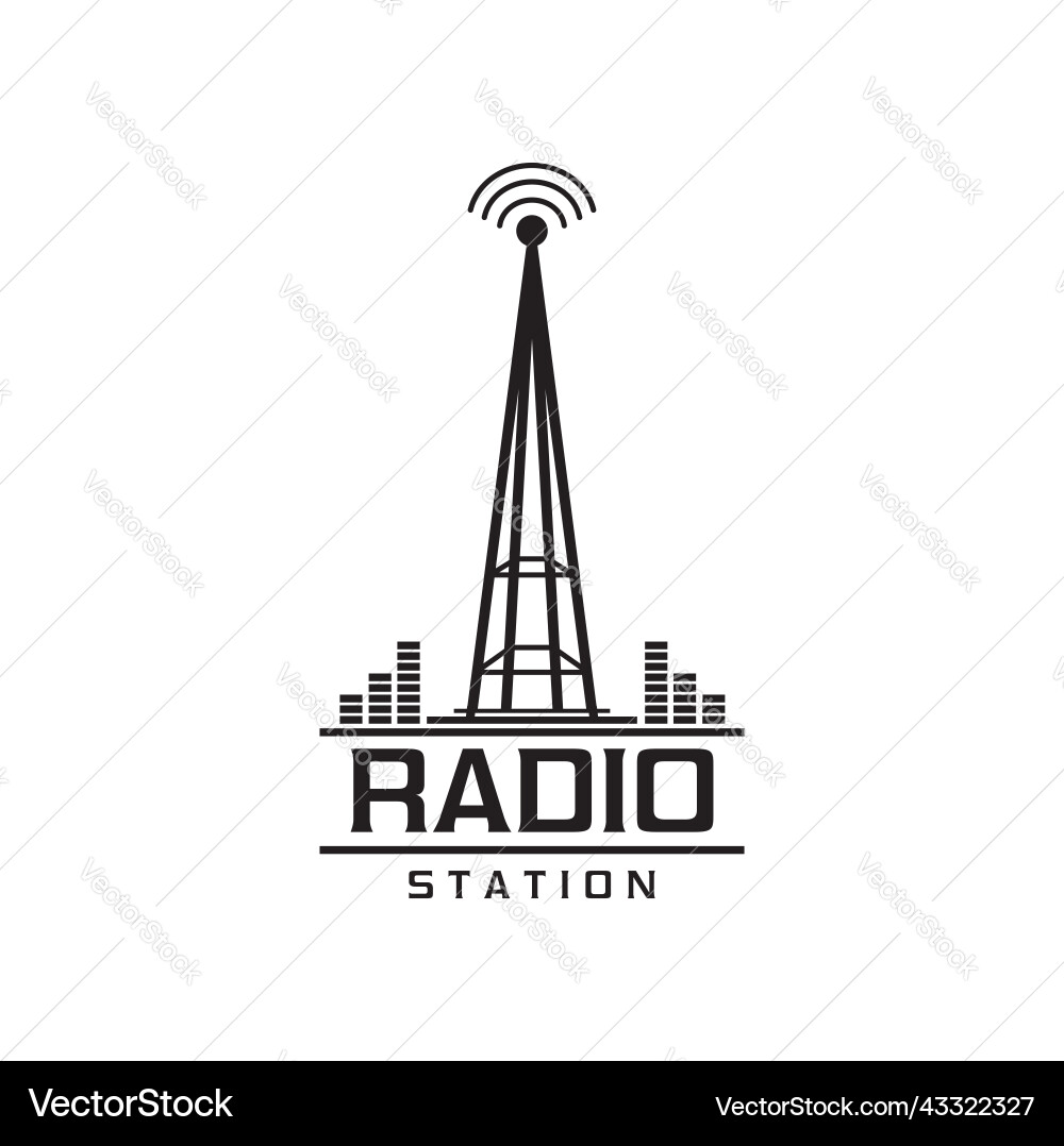 Radio station icon emblem with antenna Royalty Free Vector