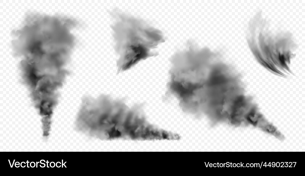 Realistic black smoke clouds stream of from Vector Image