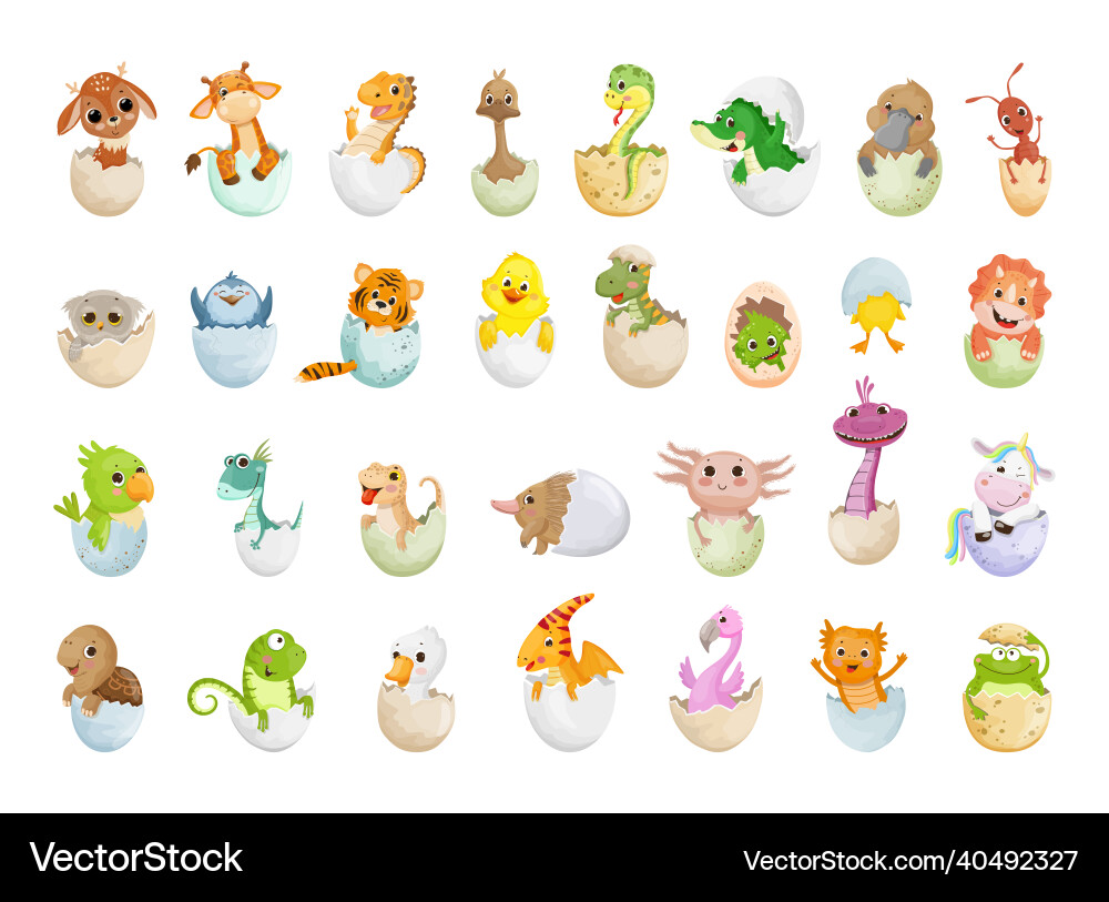 Set of animals in eggs Royalty Free Vector Image