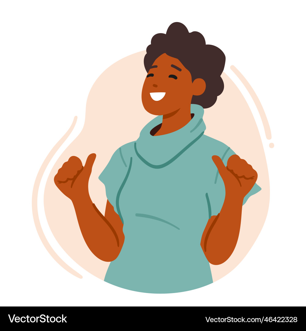 Confident female character pointing towards Vector Image