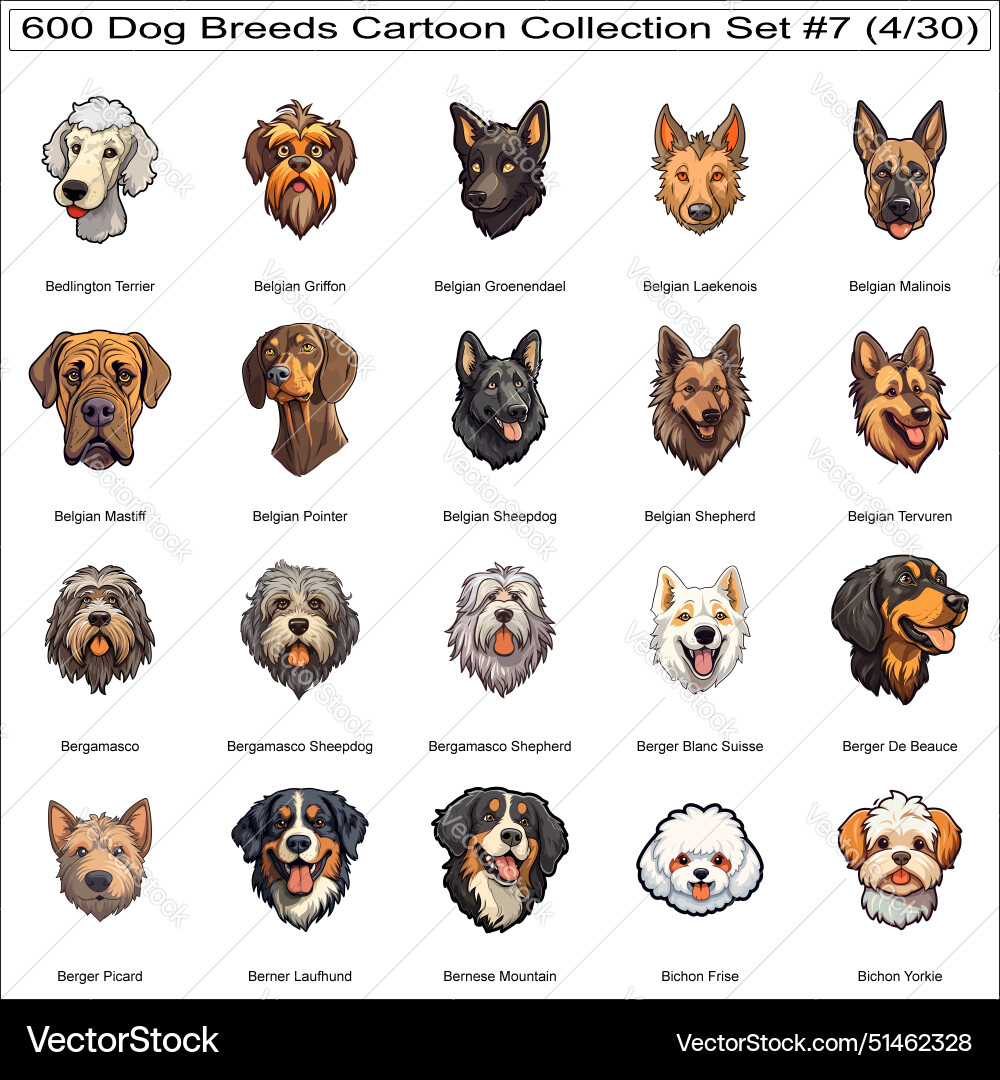Cute dog breeds cartoon characters sticker bundle Vector Image