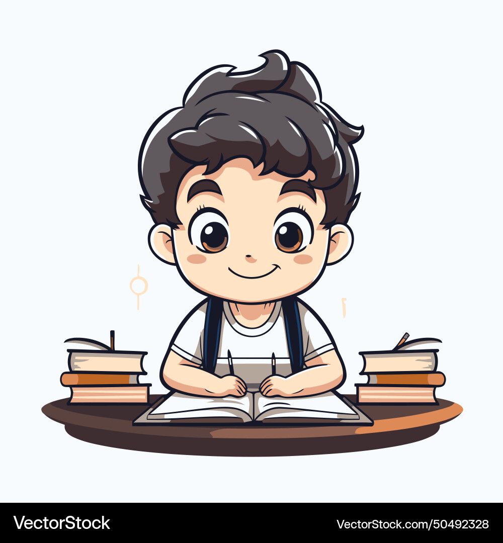 Cute little boy studying at school Royalty Free Vector Image