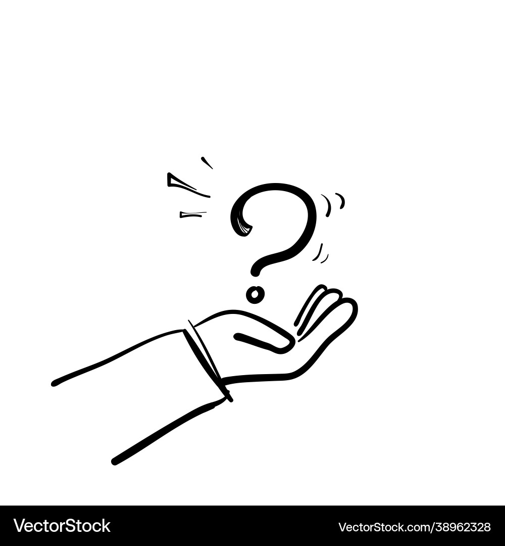 Hand drawn doodle question mark on palm Royalty Free Vector