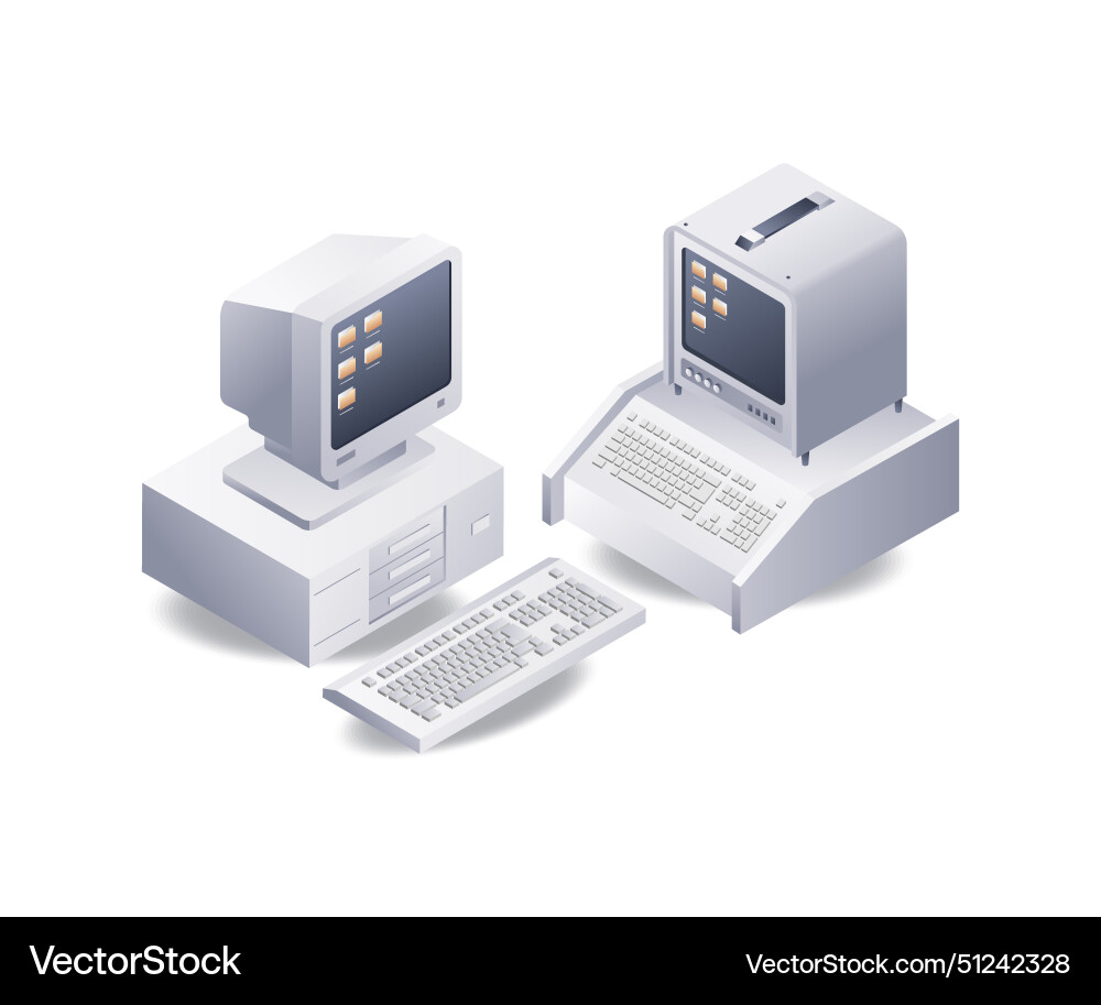 Retro classic computer infographic flat isometric Vector Image