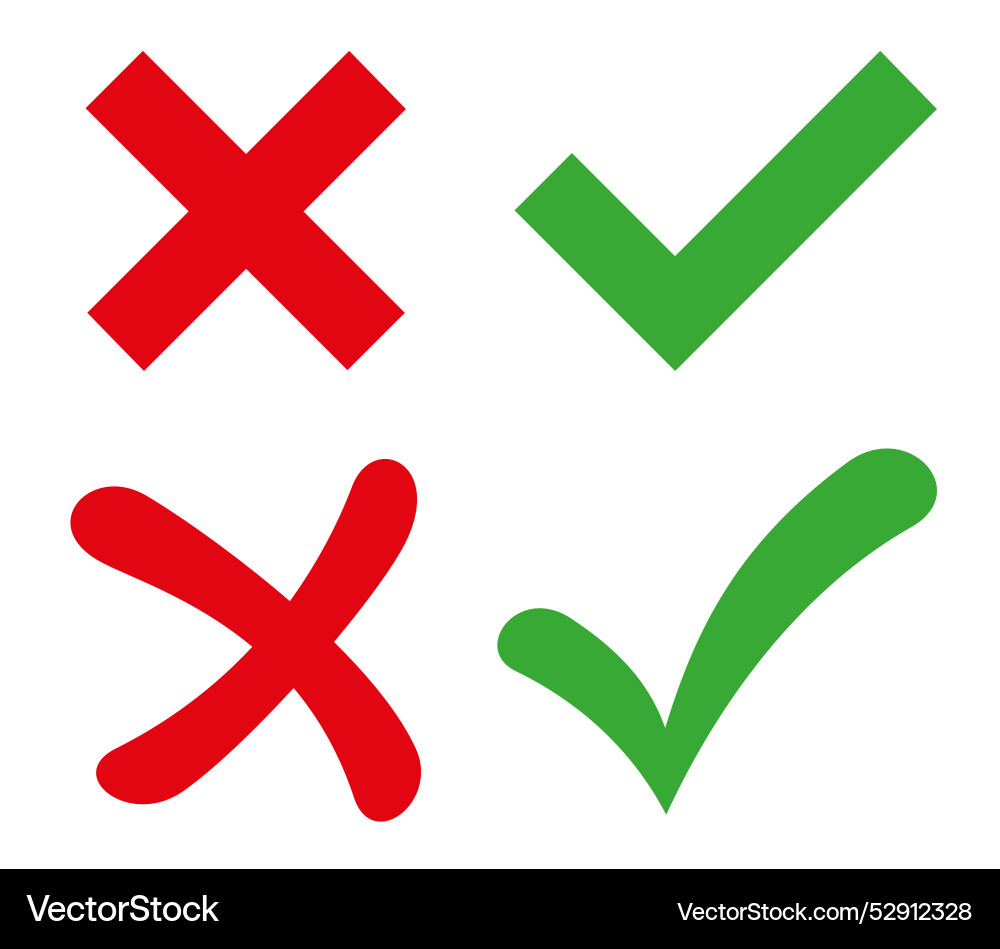 Rote x- und grüne Zeichensymbole Lizenzfreies Vektorbild