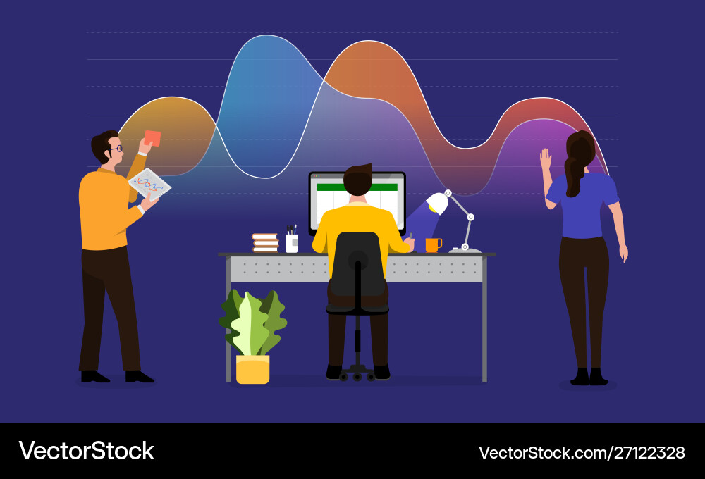 Teamwork data analytics Royalty Free Vector Image