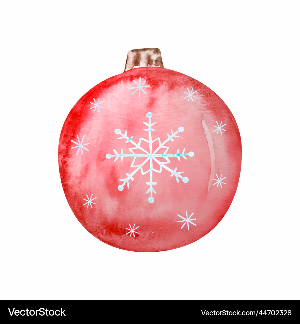 Watercolor christmas tree decorations red ball Vector Image