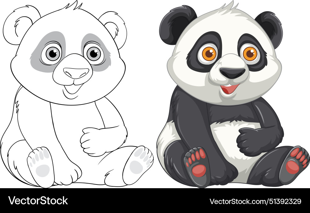 Adorable panda in color and outline versions – Royalty-Free Vector ...