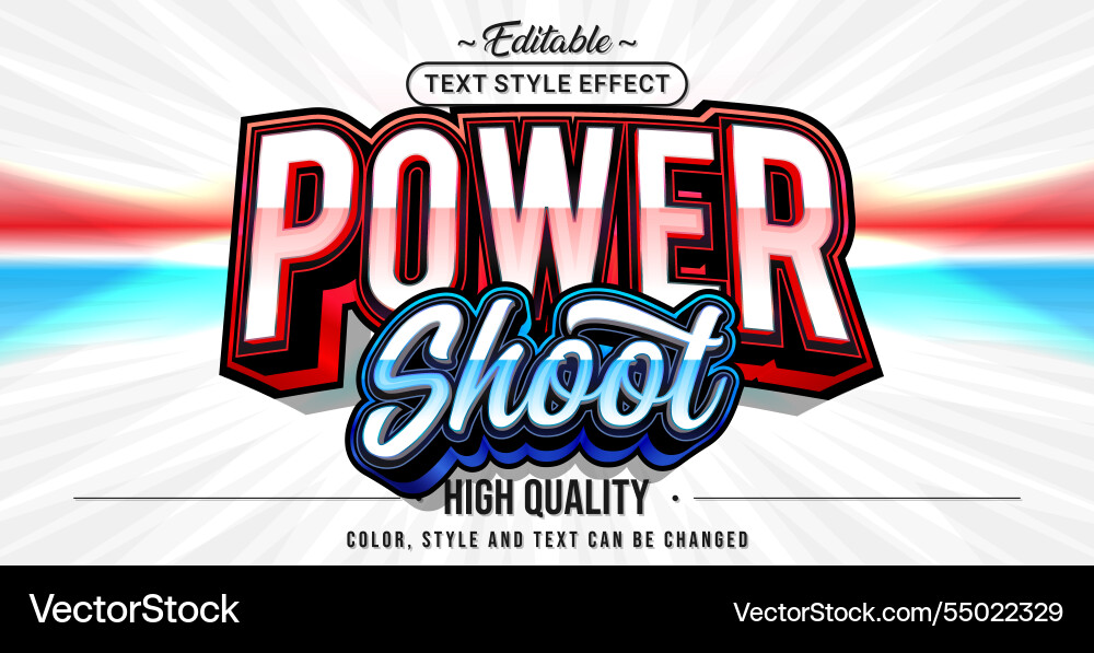 Editable text style effect - power shoot text Vector Image