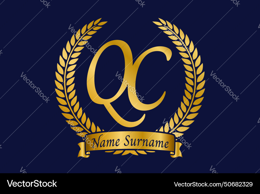 Initial letter q and c qc monogram logo design Vector Image