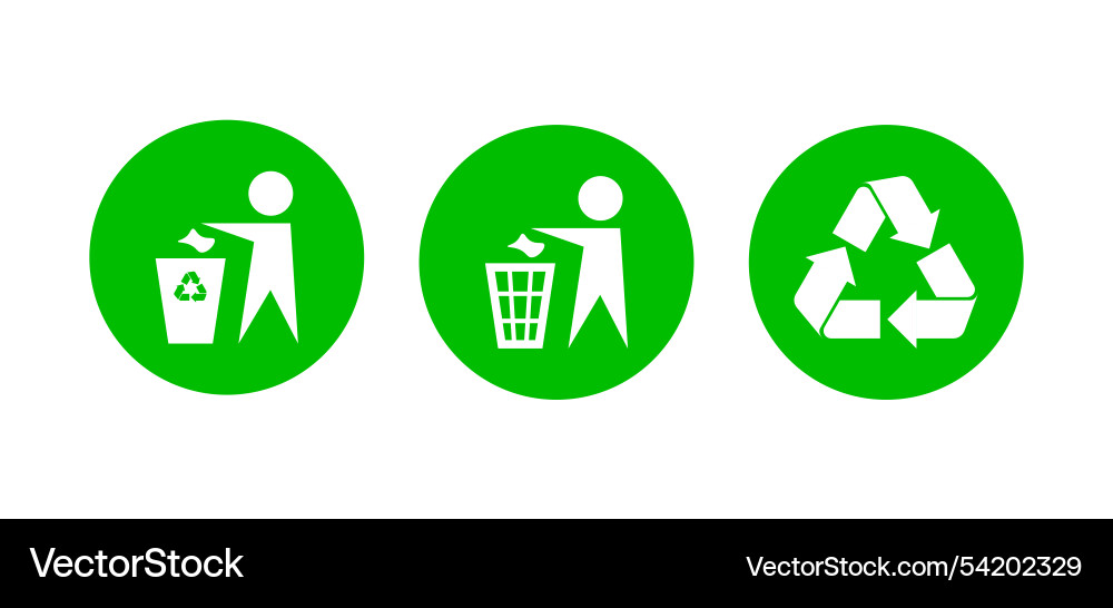 Recycling waste utilization icons set green circle