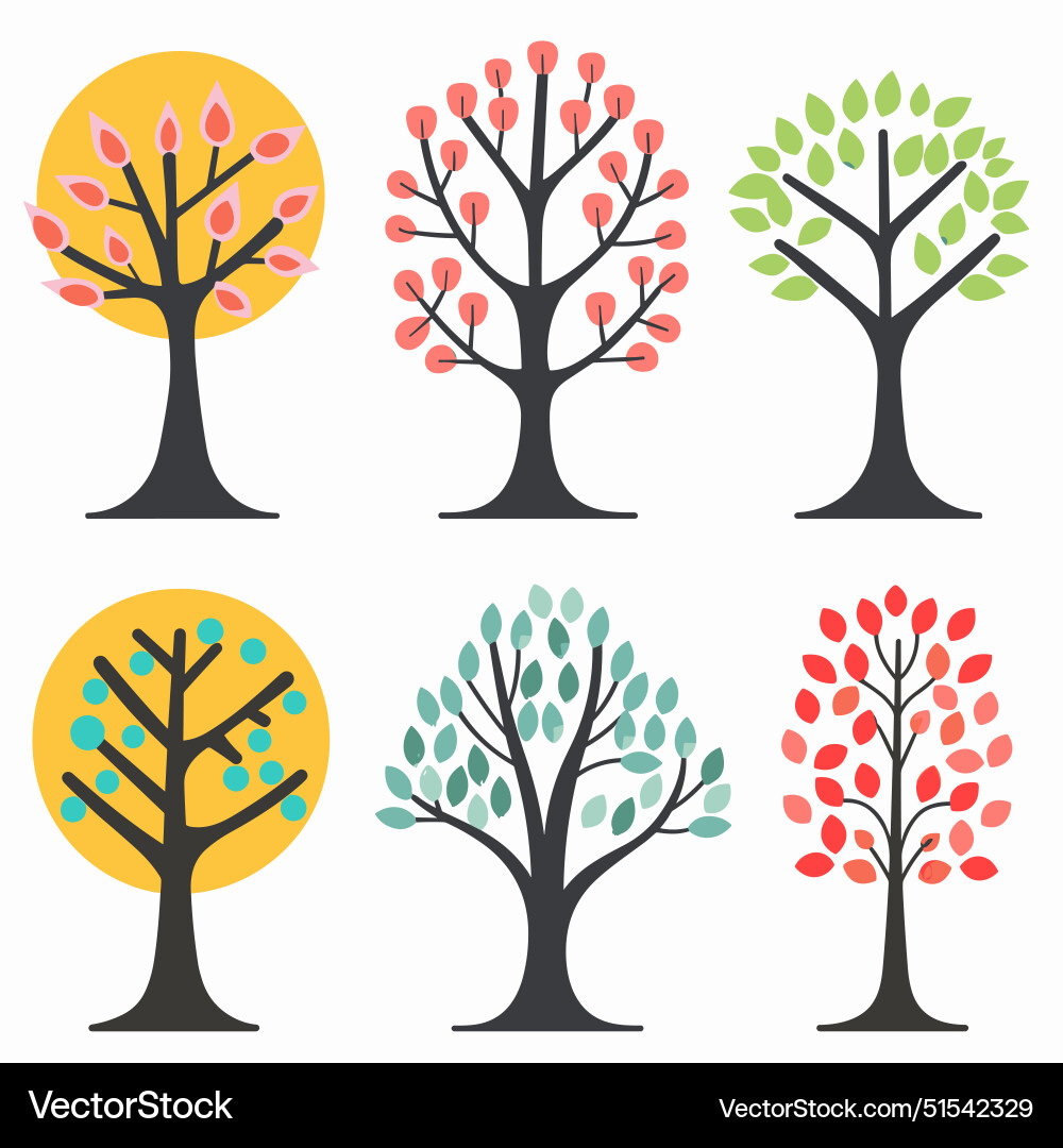 Set stylized trees showing different seasons Vector Image