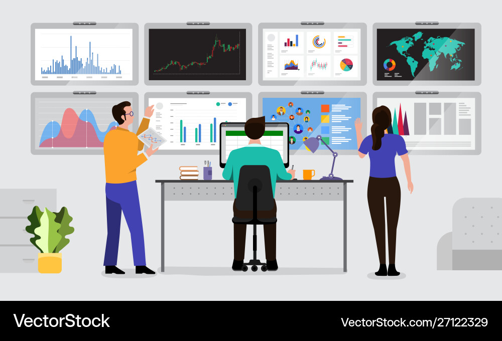 Teamwork data analytics Royalty Free Vector Image