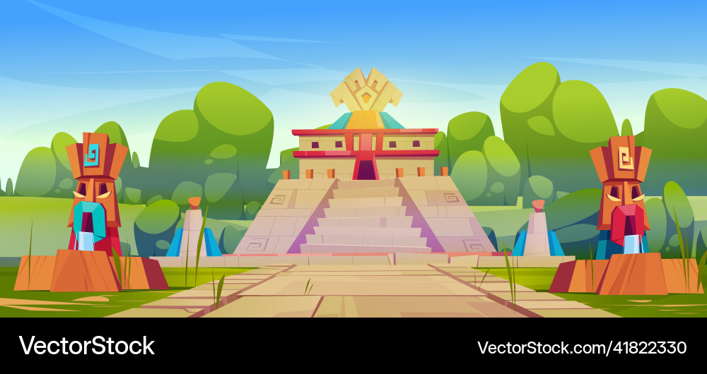 Ancient aztec pyramid temple and statues Vector Image