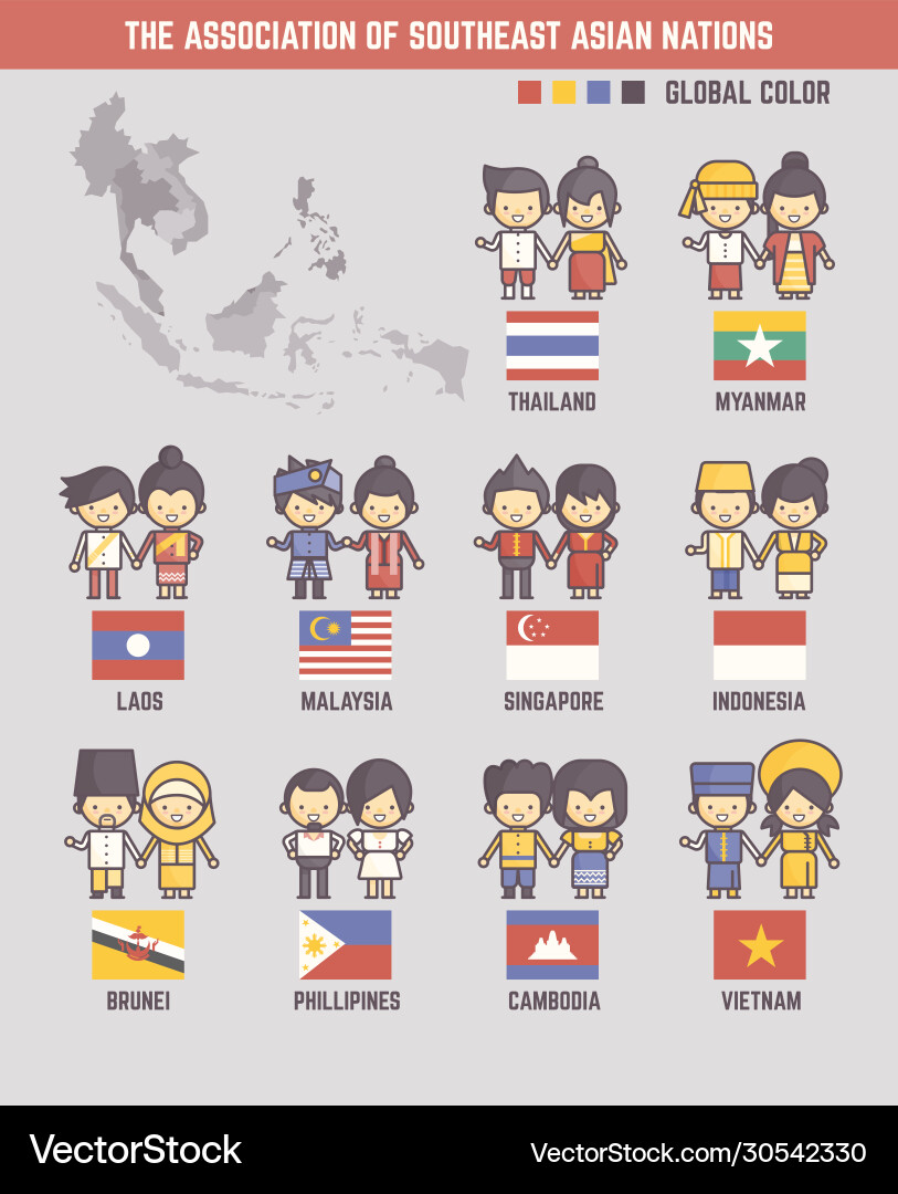 Association southeast asian nations cartoon Vector Image