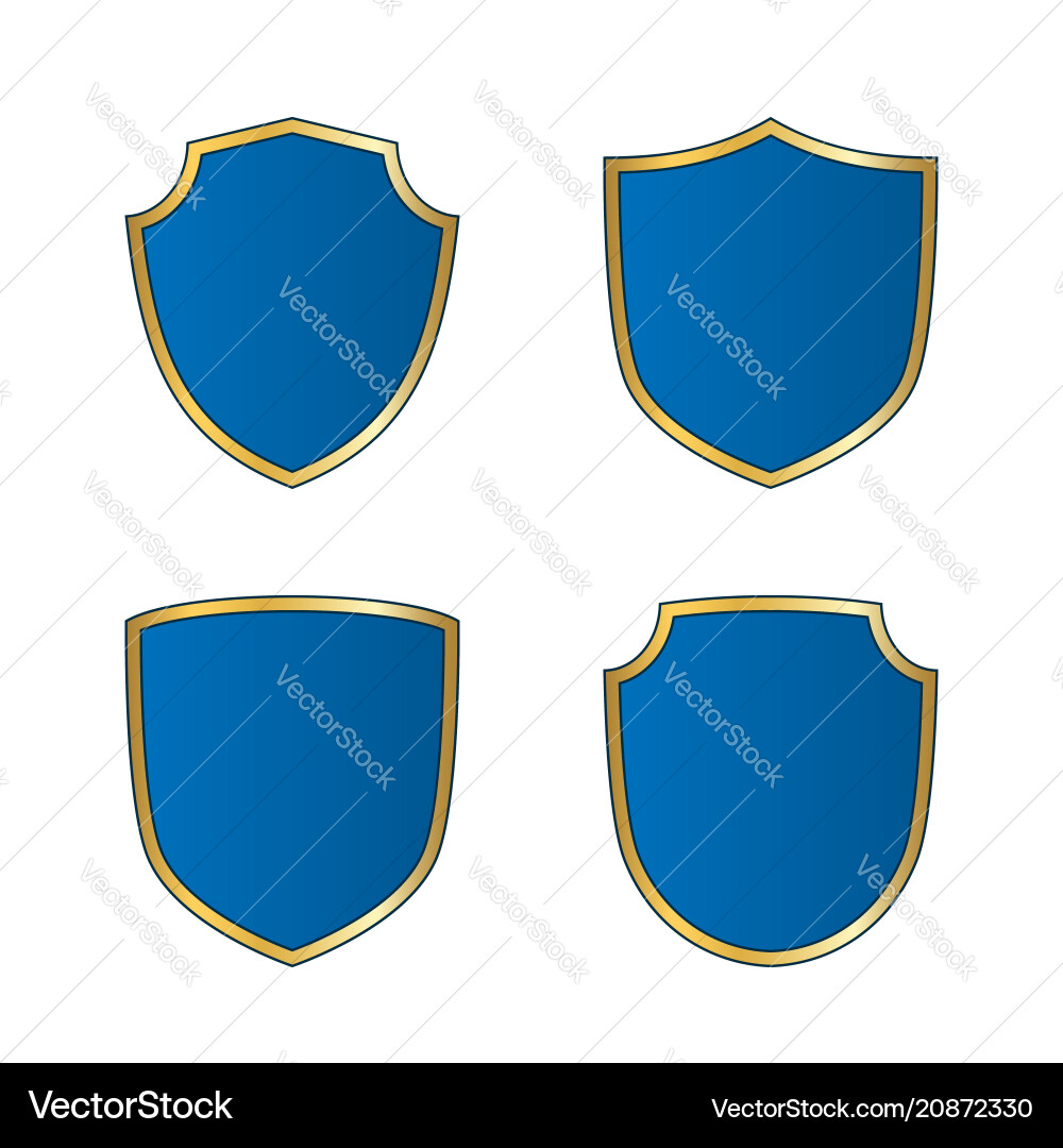 Gold-blue shield shape icons set bright logo Vector Image