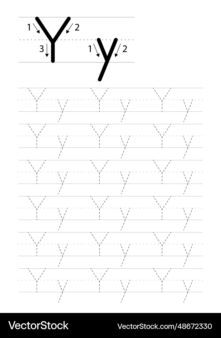 Printable letter y alphabet tracing worksheet Vector Image