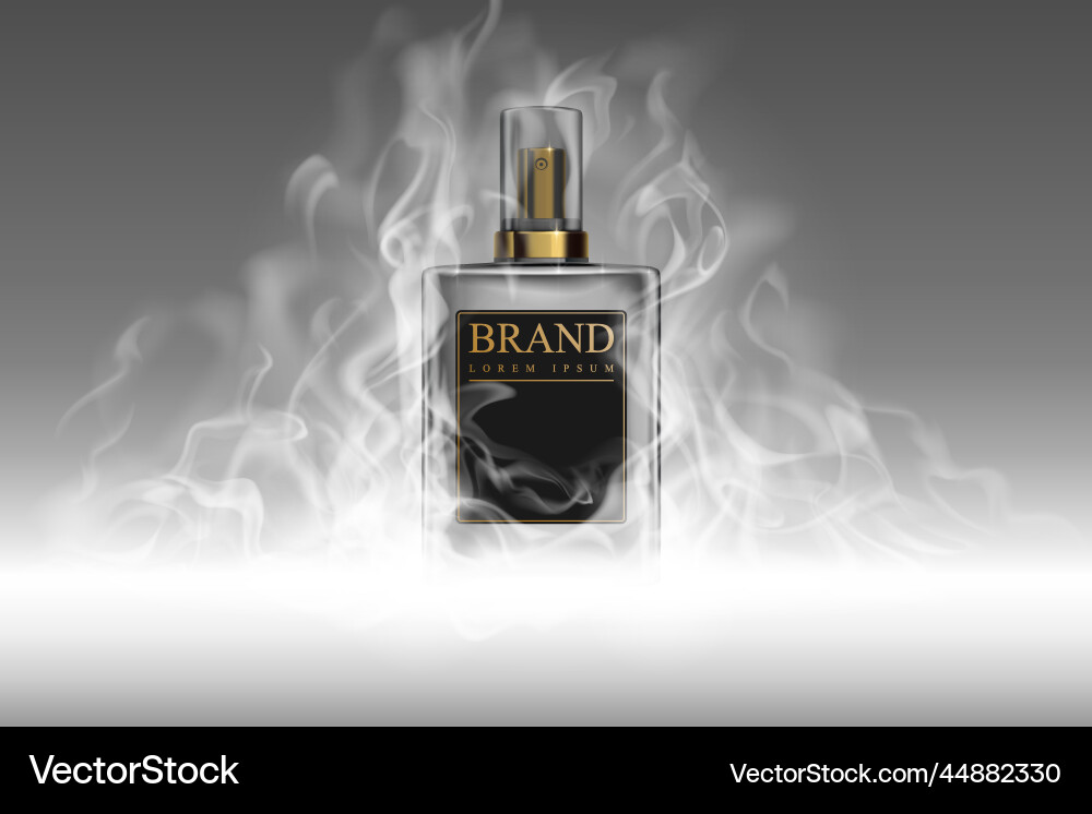 Realistic perfume bottle with smoke template Vector Image