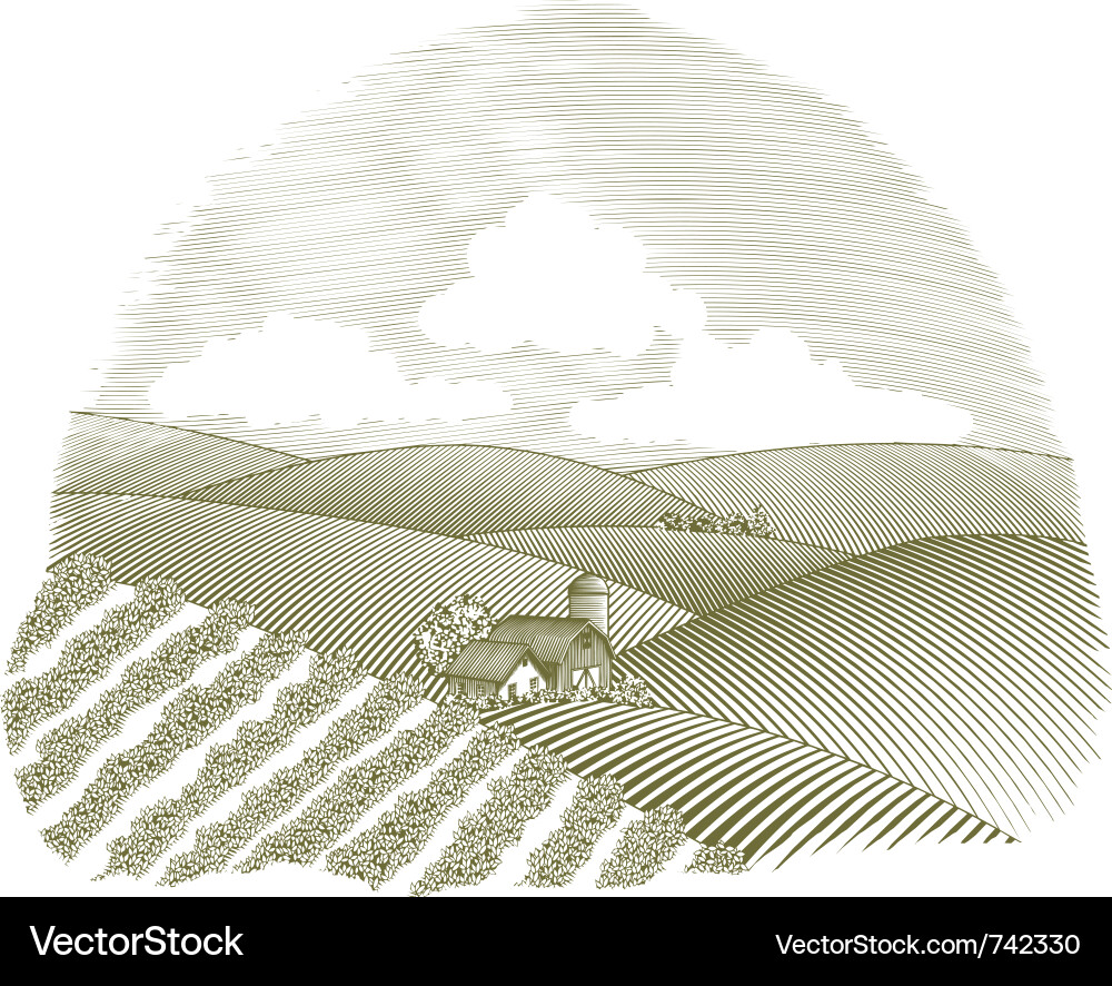 Rural farm scene vignette Royalty Free Vector Image