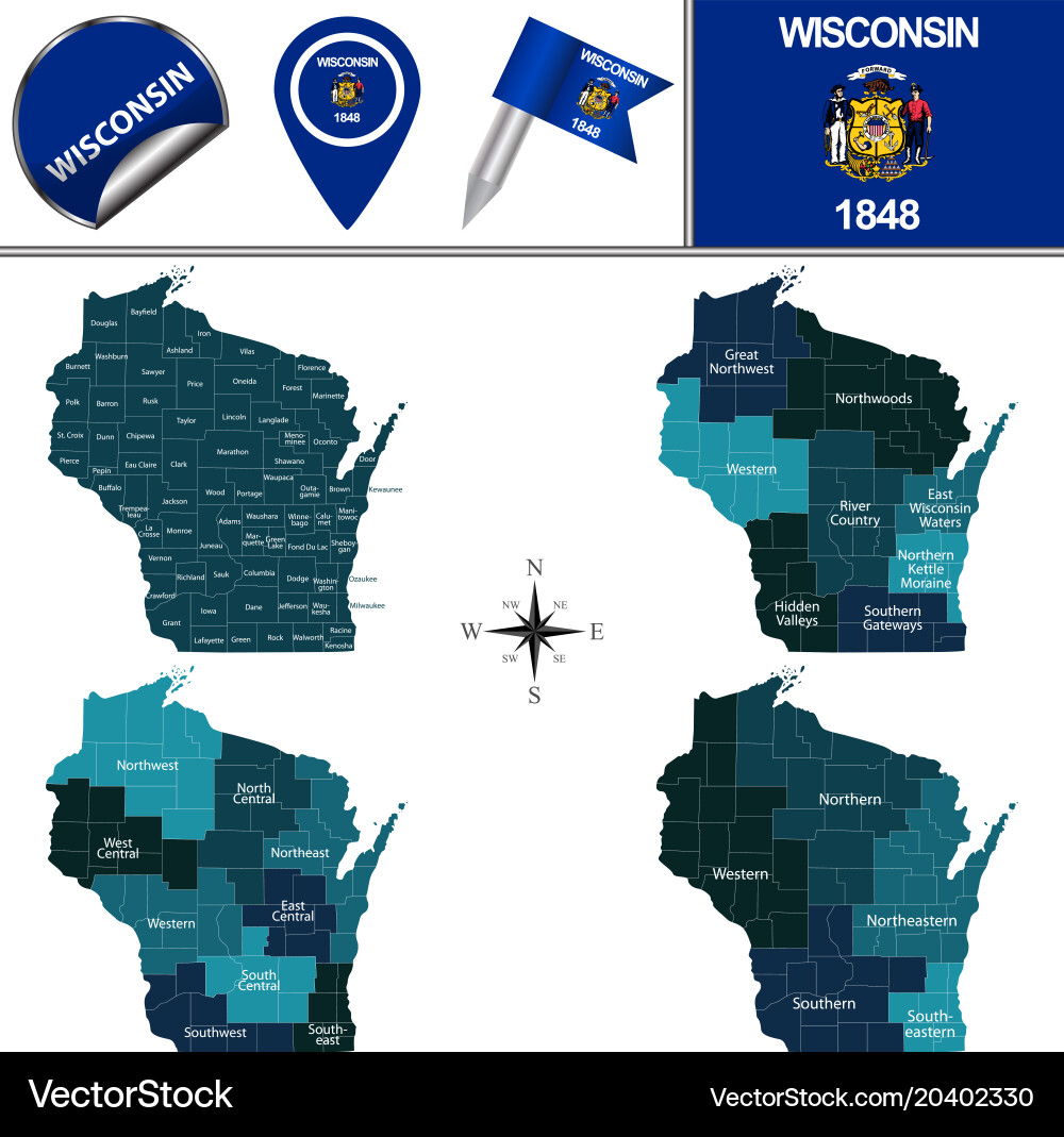 Wisconsin Regional Map Royalty Free Vector Image