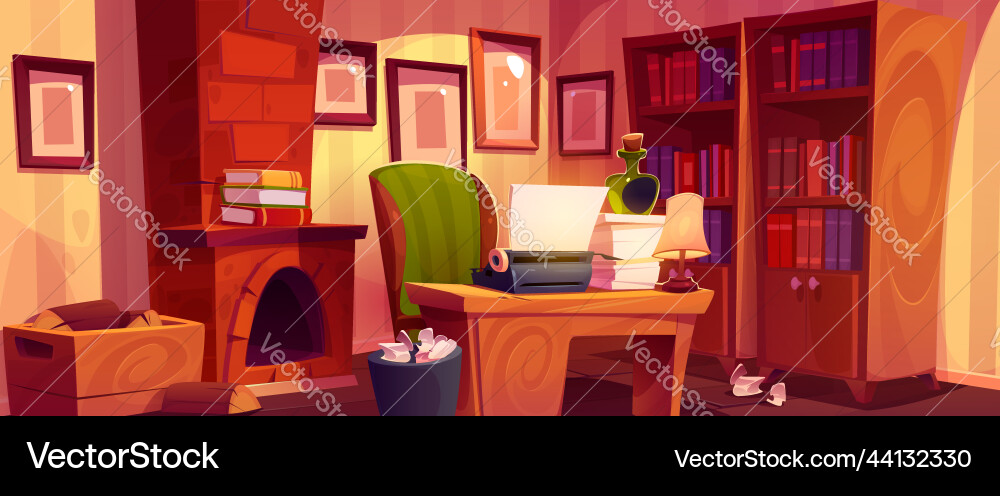 Writer cabinet with typewriter crumpled papers Vector Image